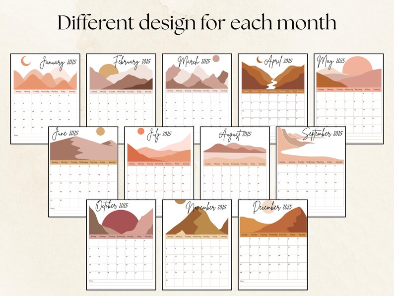 2025 Printable Calendar | Boho Monthly Calendar | Minimalist PDF ...