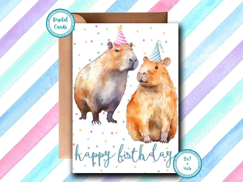 Capybara Birthday Card | Watercolor Party Animals (digital Download) - Etsy