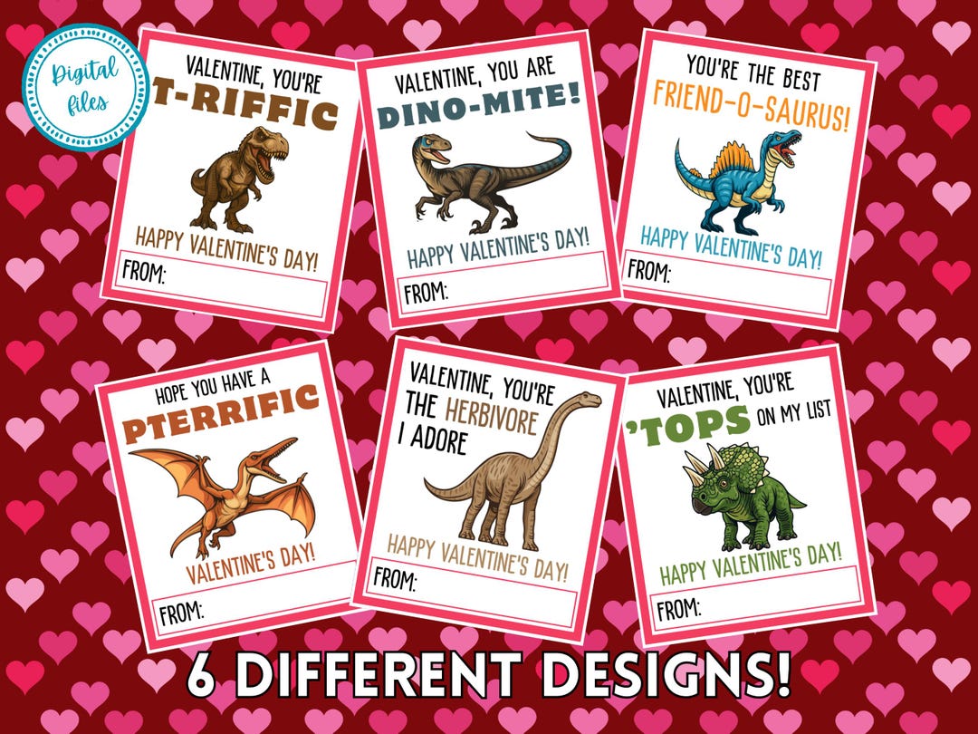Cute Dinosaur Valentines Cards for Class, Kids - Digital Download - Etsy