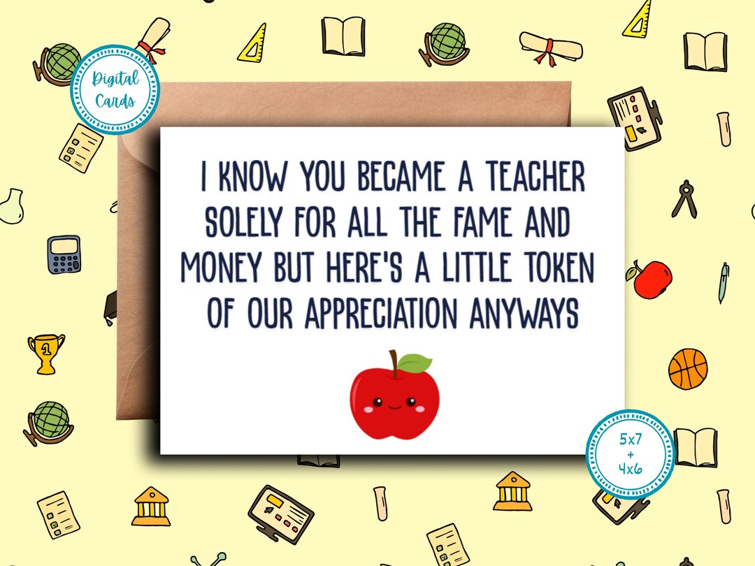 Funny Teacher Thank You Card: Appreciation Gift (printable) - Etsy