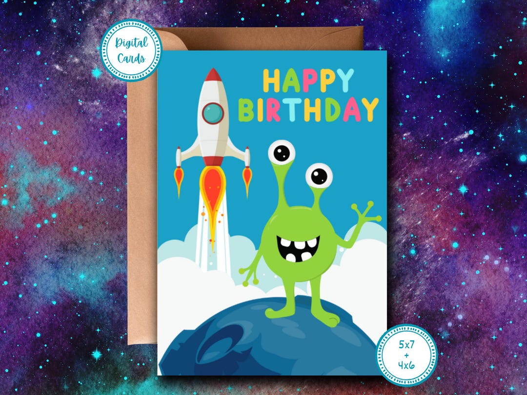 Happy Birthday Kids Card | Alien Birthday Card | Kids Birthday Card ...