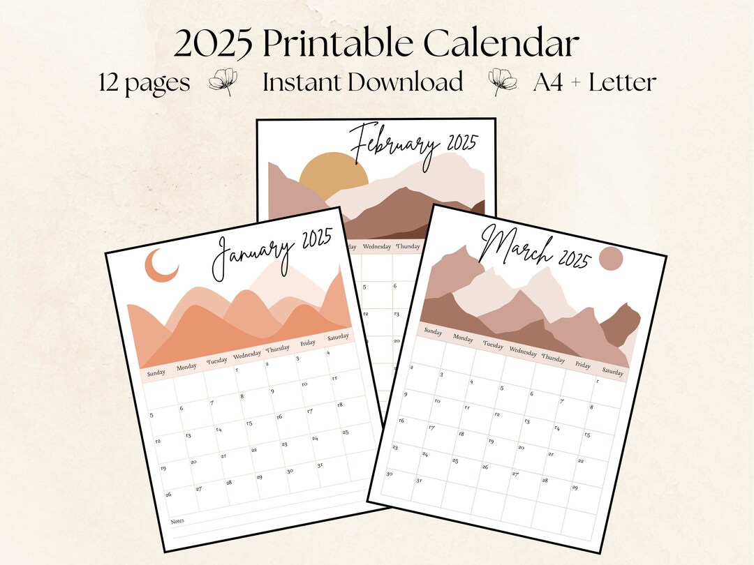 2025 Printable Calendar | Boho Monthly Calendar | Minimalist PDF ...