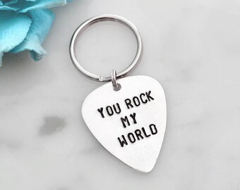 You Rock My World Keyring, Guitar Pick Keychain, Anniversary Gift ...