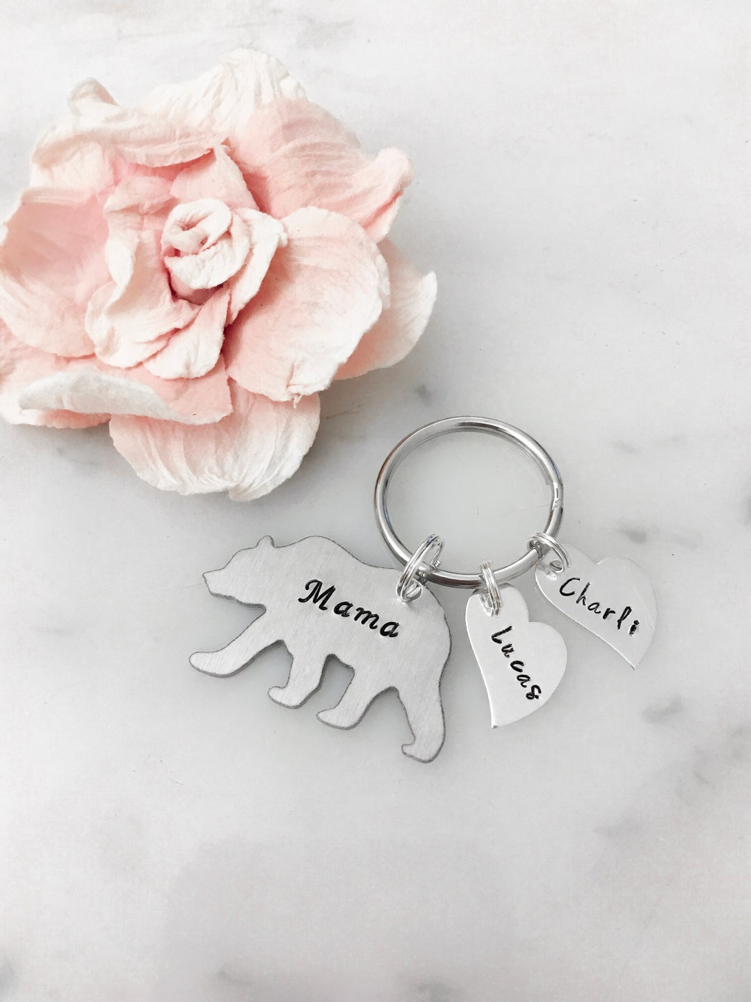 Mama Bear Keychain With Child's Name Heart Tags | Gift for Mom, Wife ...