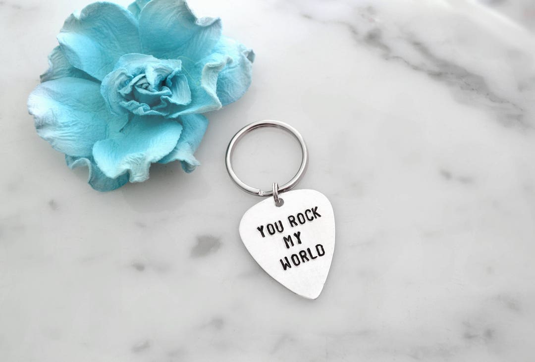 You Rock My World Guitar Pick Keychain | Gift for Him, Musician ...