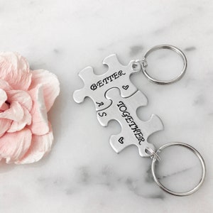 Better Together Puzzle Piece Keychain Set With Initials | Gift for Her ...