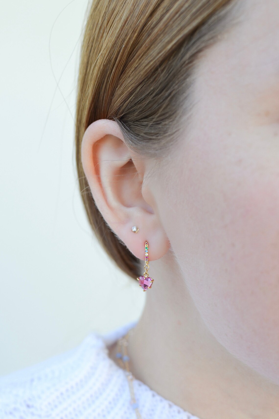 Pink Swarovski Crystal Heart Huggie Hoops Set of Two - Etsy