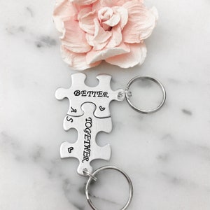 Better Together Puzzle Piece Keychain Set With Initials | Gift for Her ...