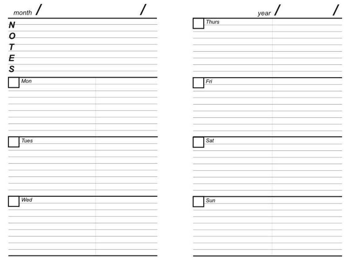 Printable Black and White Planner Pages With a Contacts Page. Fits 5.5 ...