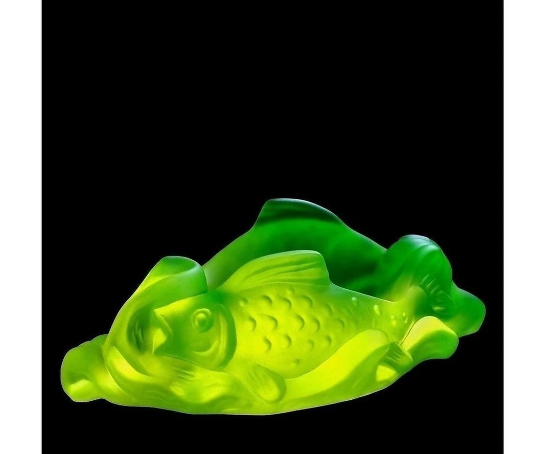 Art Deco Vaseline Uranium Glass Bowl ' Fish ' Jewelry Box 1930' H ...