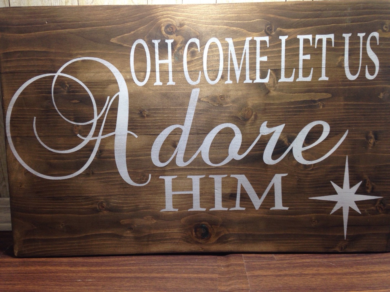 Oh come let us adore him wood sign/ christian wood sign/ | Etsy