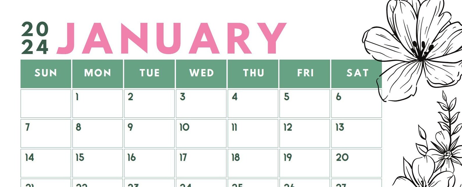 2024 Calendar, Printable, Instant Download, 12 Month Calendar - Etsy