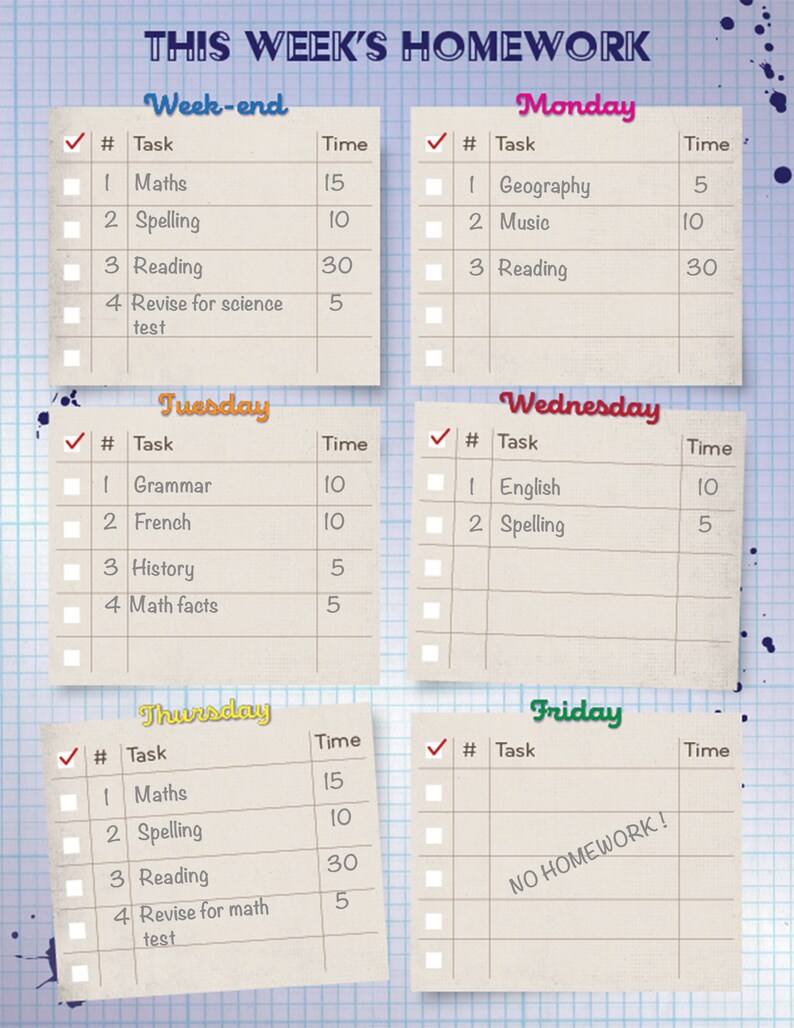 Homework Planner Poster / Schoolbook Style / Printable | Etsy