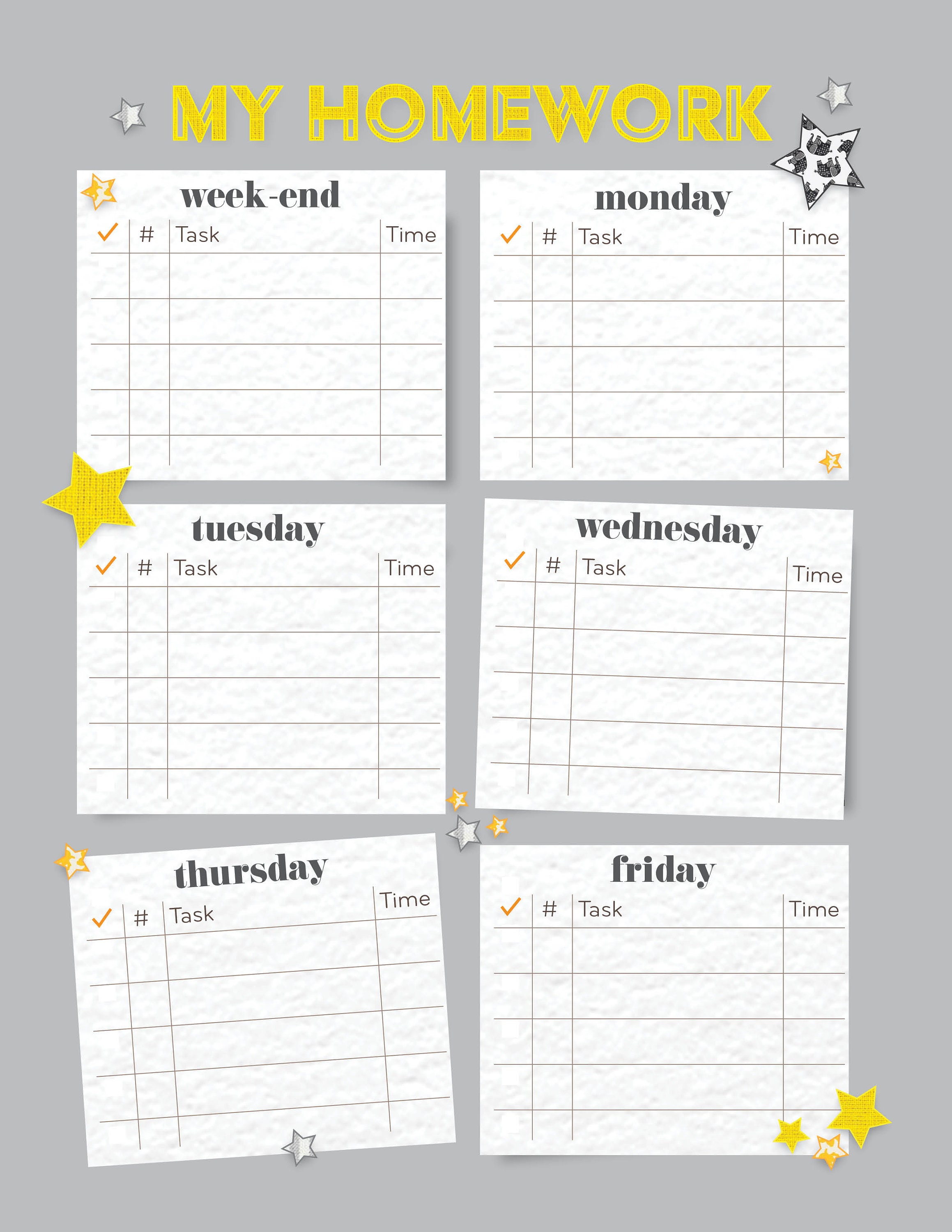 Homework Planner Poster / Grey and Yellow Stars / Printable Parenting ...