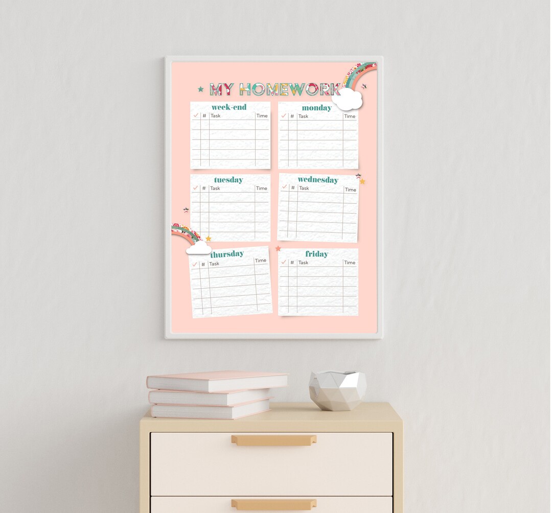 Homework Planner Poster / Pink Rainbows / Printable Parenting Tool ...