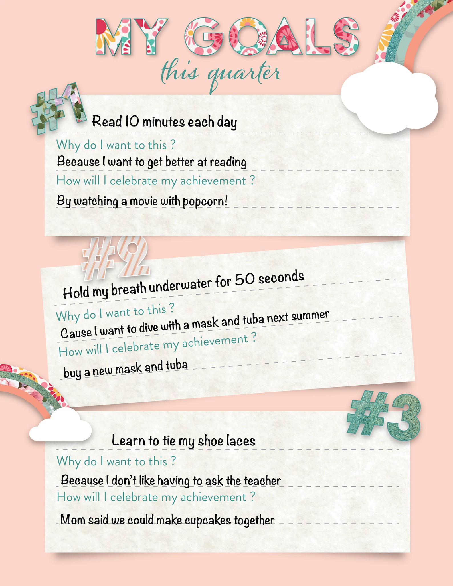 My Goals This Quarter /girls / Printable Parenting Tool / Kids / School ...