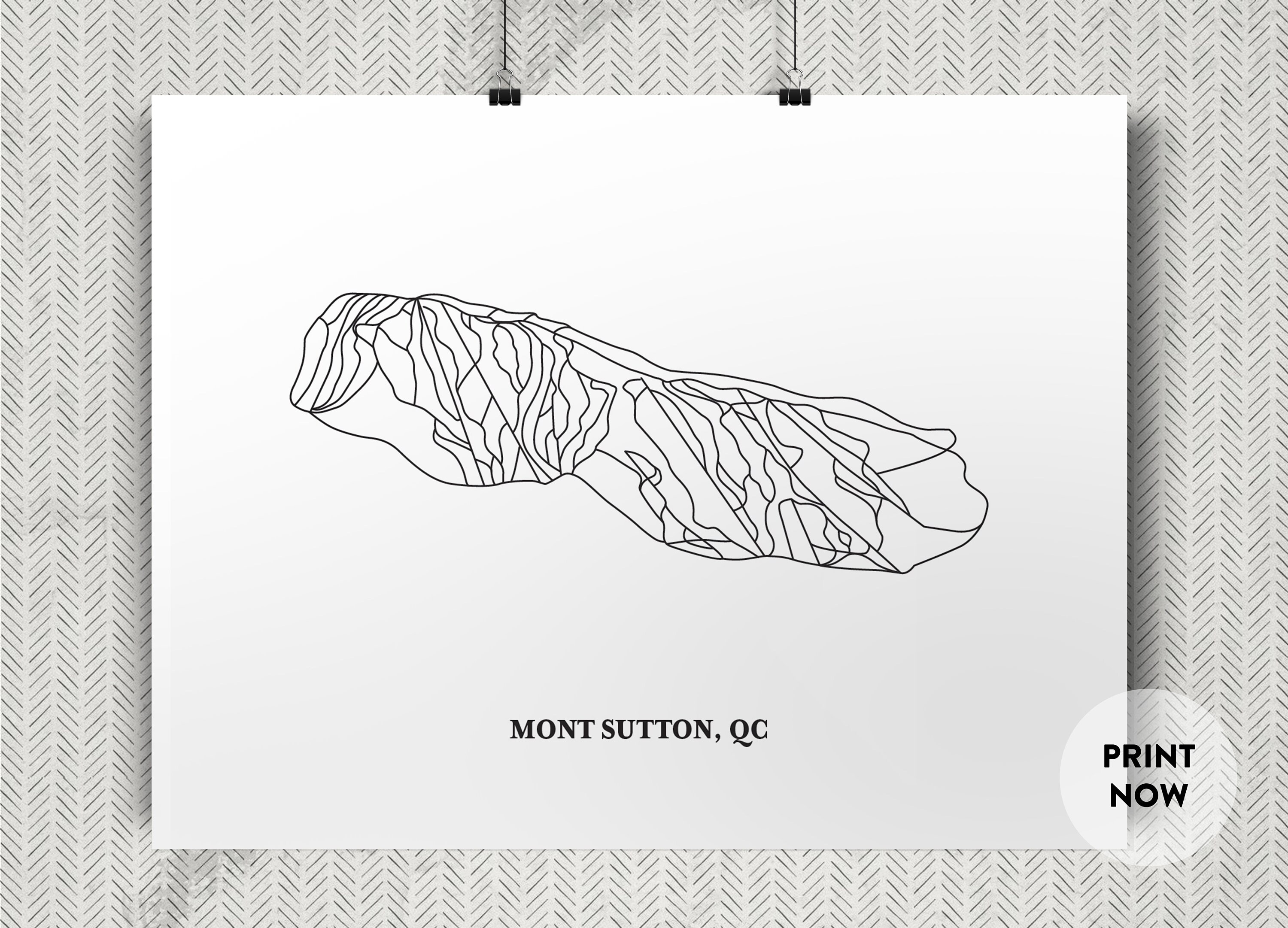 Mont Sutton Black and White Ski Trail Printable Map Artwork - Etsy