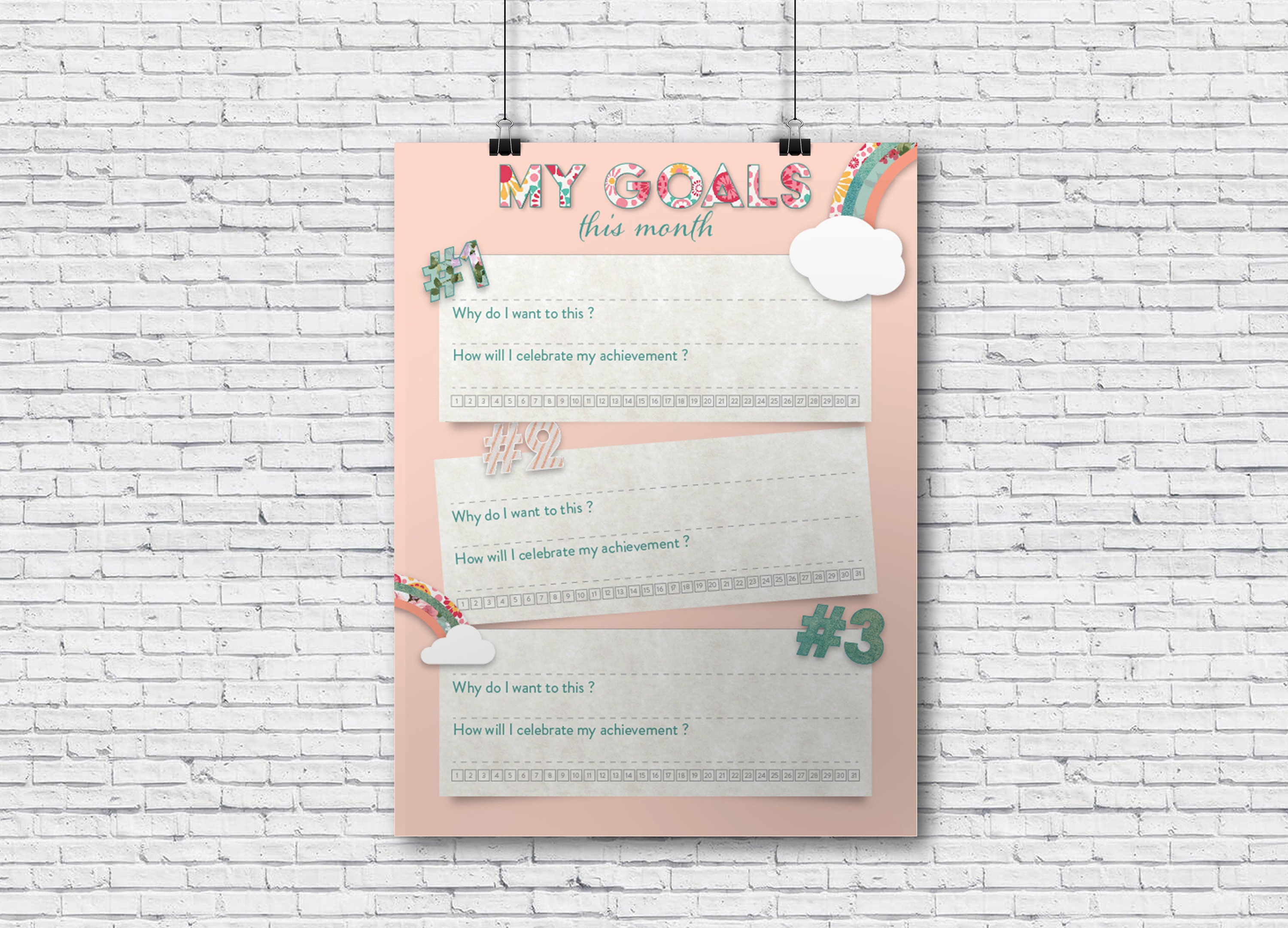 My Goals This Month /girls / Printable Parenting Tool / Kids / School ...