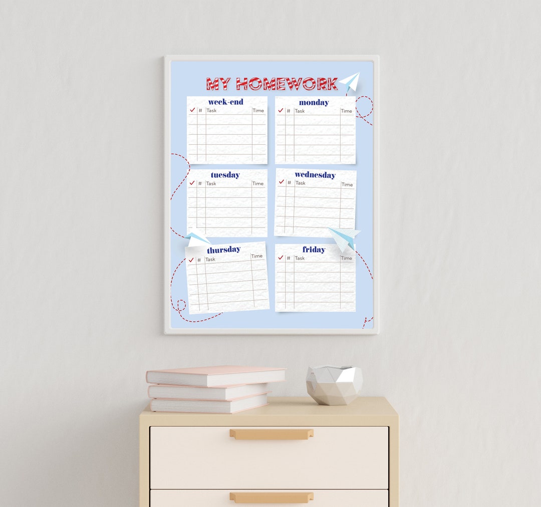 Homework Planner Poster /blue Paper Airplanes / Printable Parenting ...