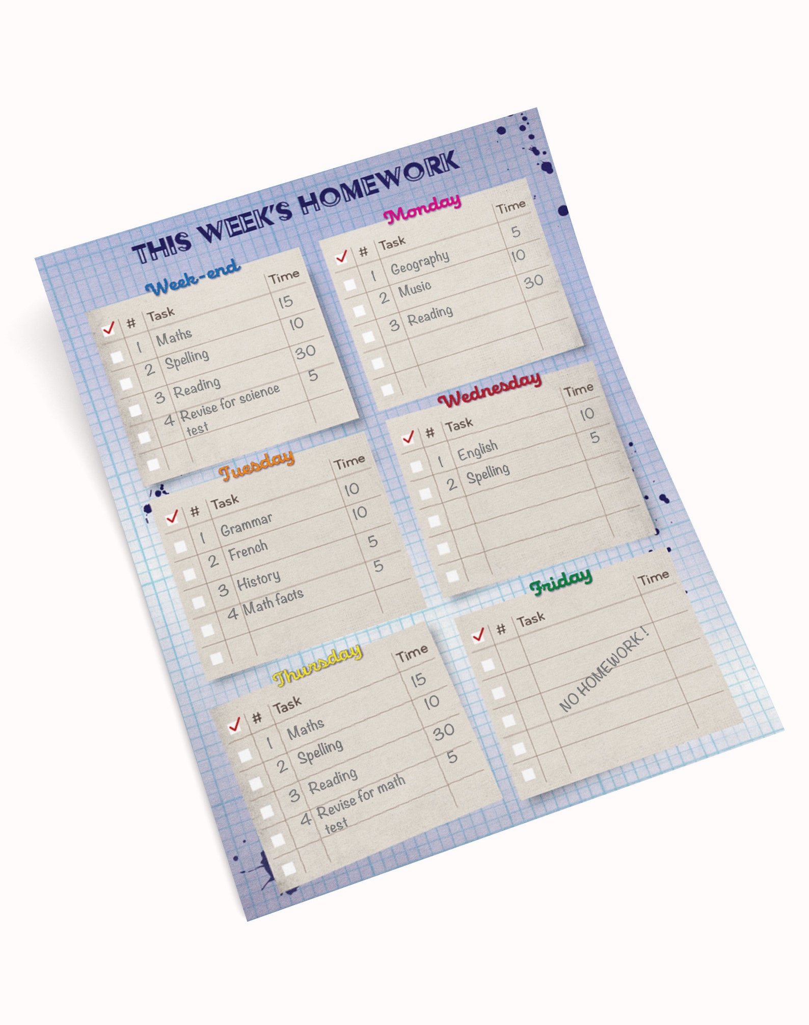 Homework Planner Poster / Schoolbook Style / Printable | Etsy