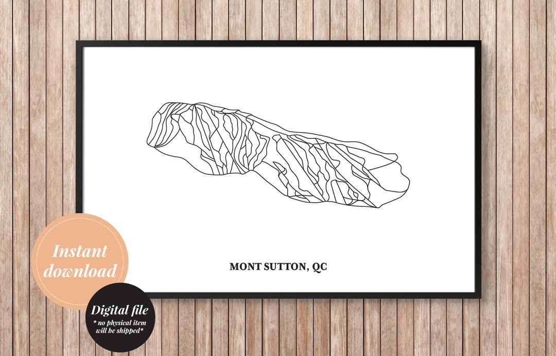 Mont Sutton Black and White Ski Trail Printable Map Artwork - Etsy