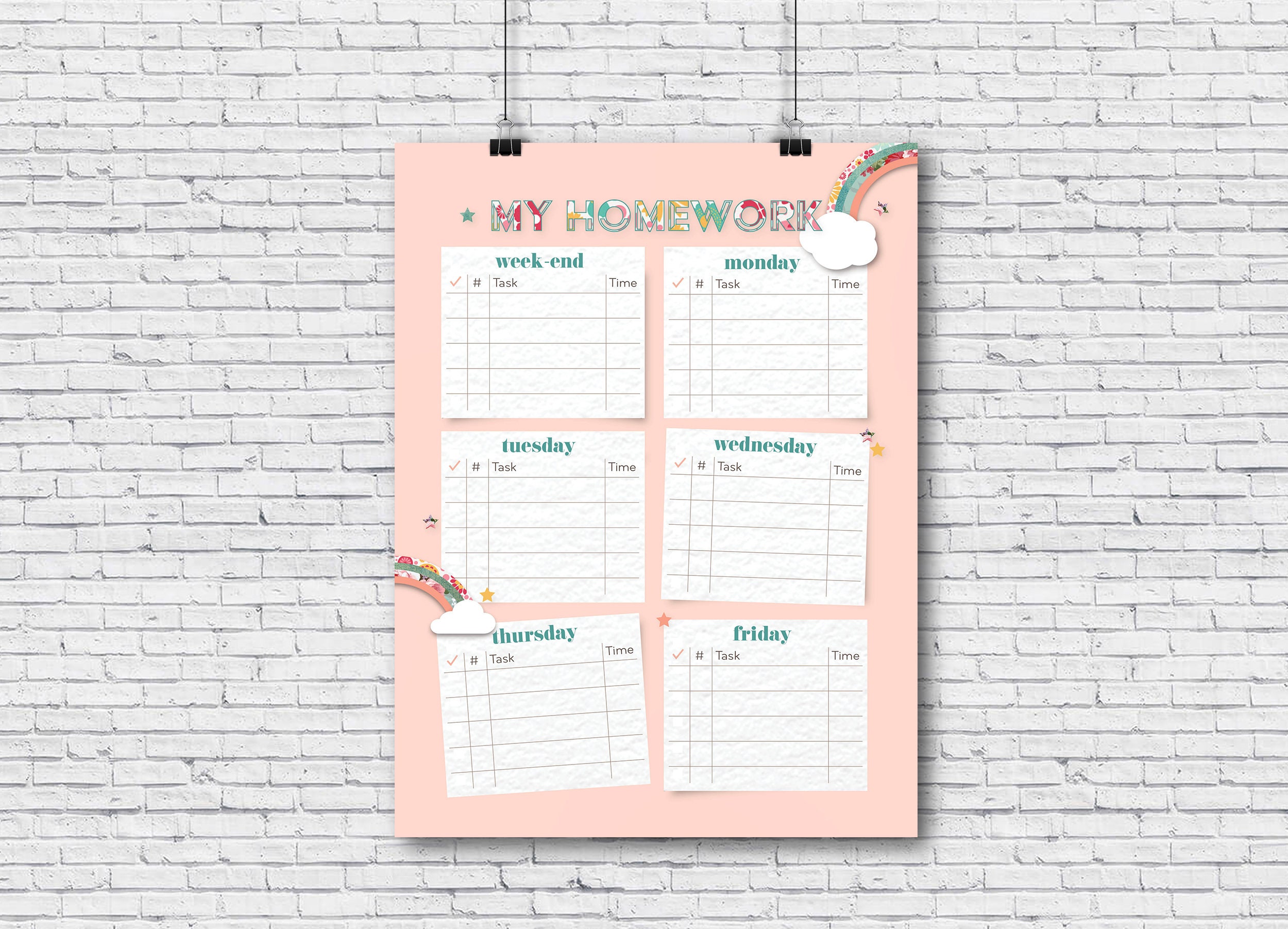 Homework Planner Poster / Pink Rainbows / Printable Parenting Tool ...