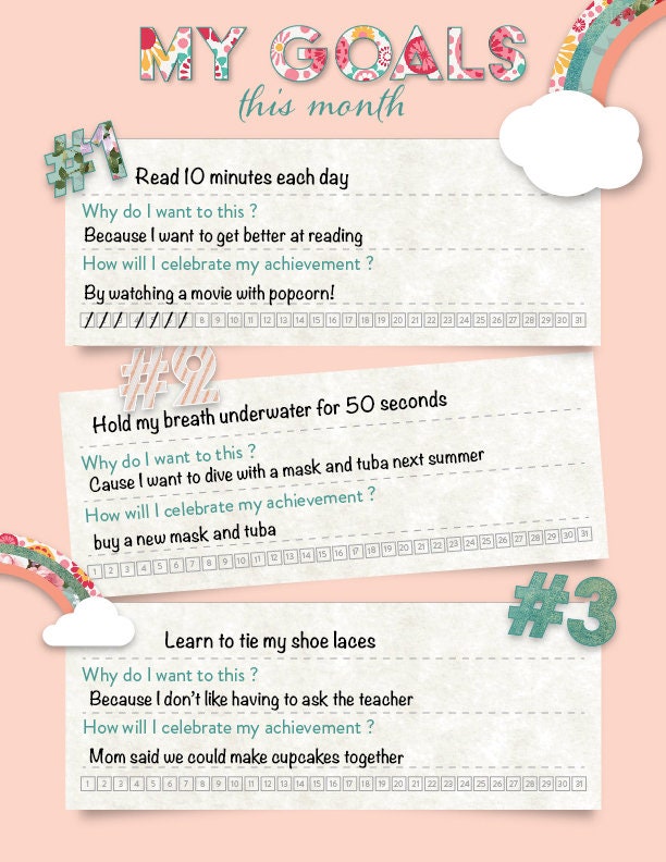 My Goals This Month /girls / Printable Parenting Tool / Kids / School ...