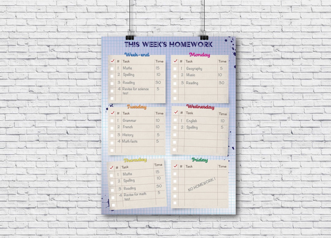 Homework Planner Poster / Schoolbook Style / Printable Parenting Tool ...