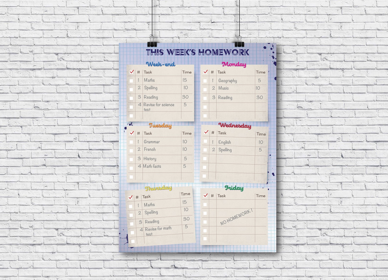 Homework Planner Poster / Schoolbook Style / Printable | Etsy