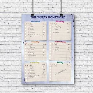 Homework Planner Poster / Schoolbook Style / Printable | Etsy
