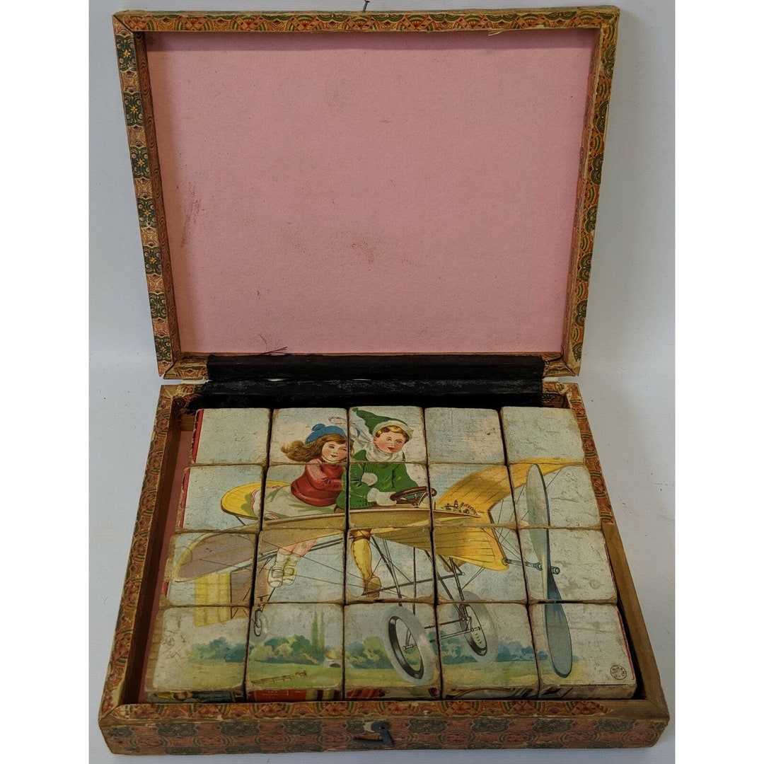 Antique Victorian / Edwardian Vintage German Puzzle Wooden Blocks Set ...