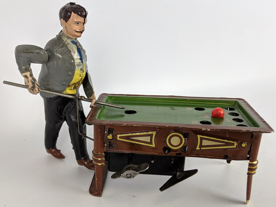 Vintage 1920's GUNTHERMANN Tin Clockwork Billiard Pool Snooker Player ...