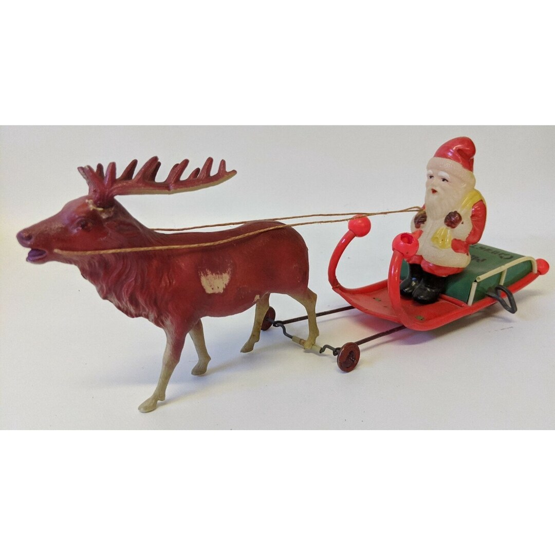 RARE Pre-wwii Wind-up Celluloid Toy Christmas Santa With Sleigh ...