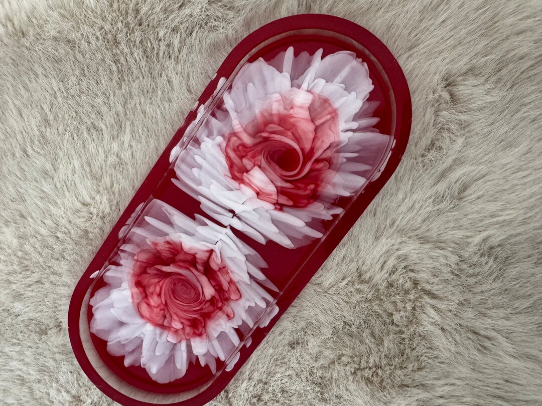Red Tray, Rose Bloom Oval Tray, Flower Jewelry Dish, Vanity Tray ...