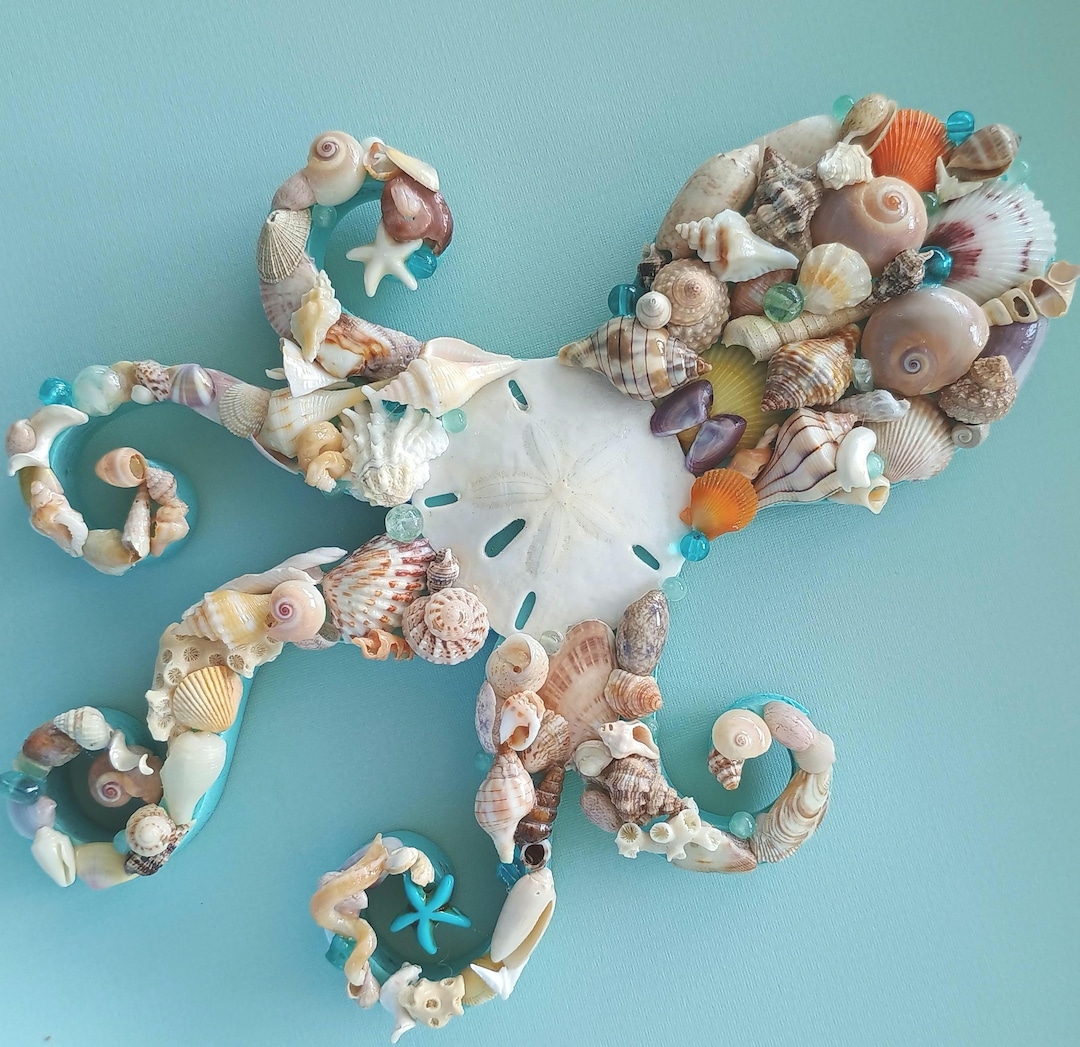 Florida Seashell Octopus 8x5 In. Nautical Beach Wall Decor Gifts for ...