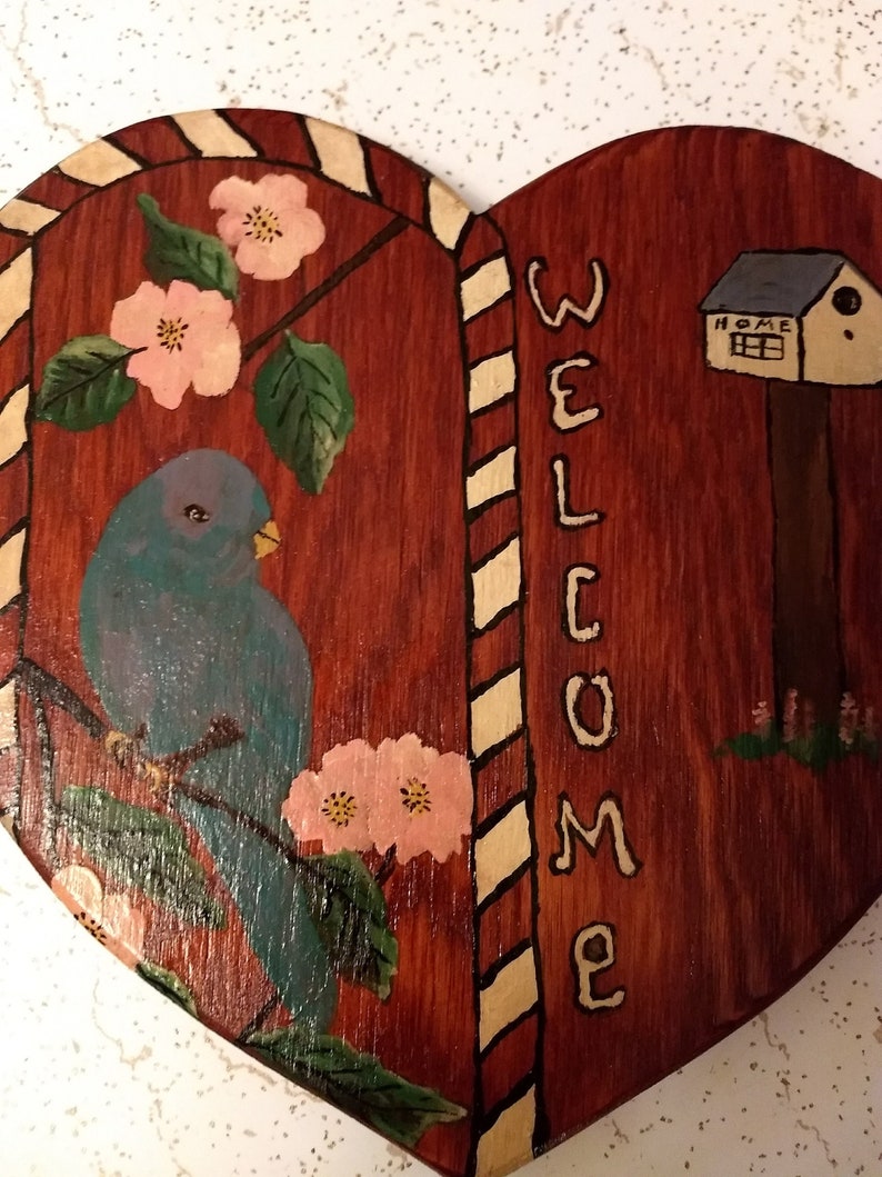 Welcome Sign Heart shaped recycled wood handpainted Signs Home & Living ...
