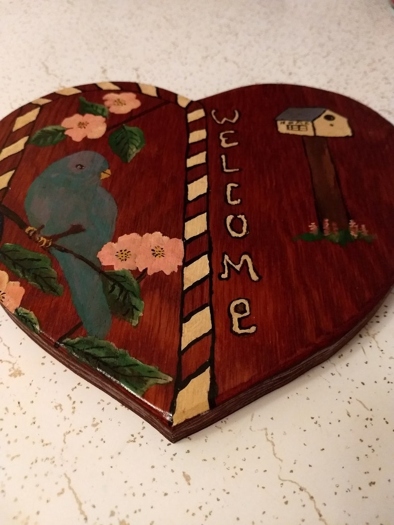 Welcome Sign Heart shaped recycled wood handpainted Signs Home & Living ...