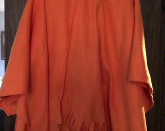 Funky Original Vintage Hand Embroidered Orange Wool Felt Fringed Poncho ...