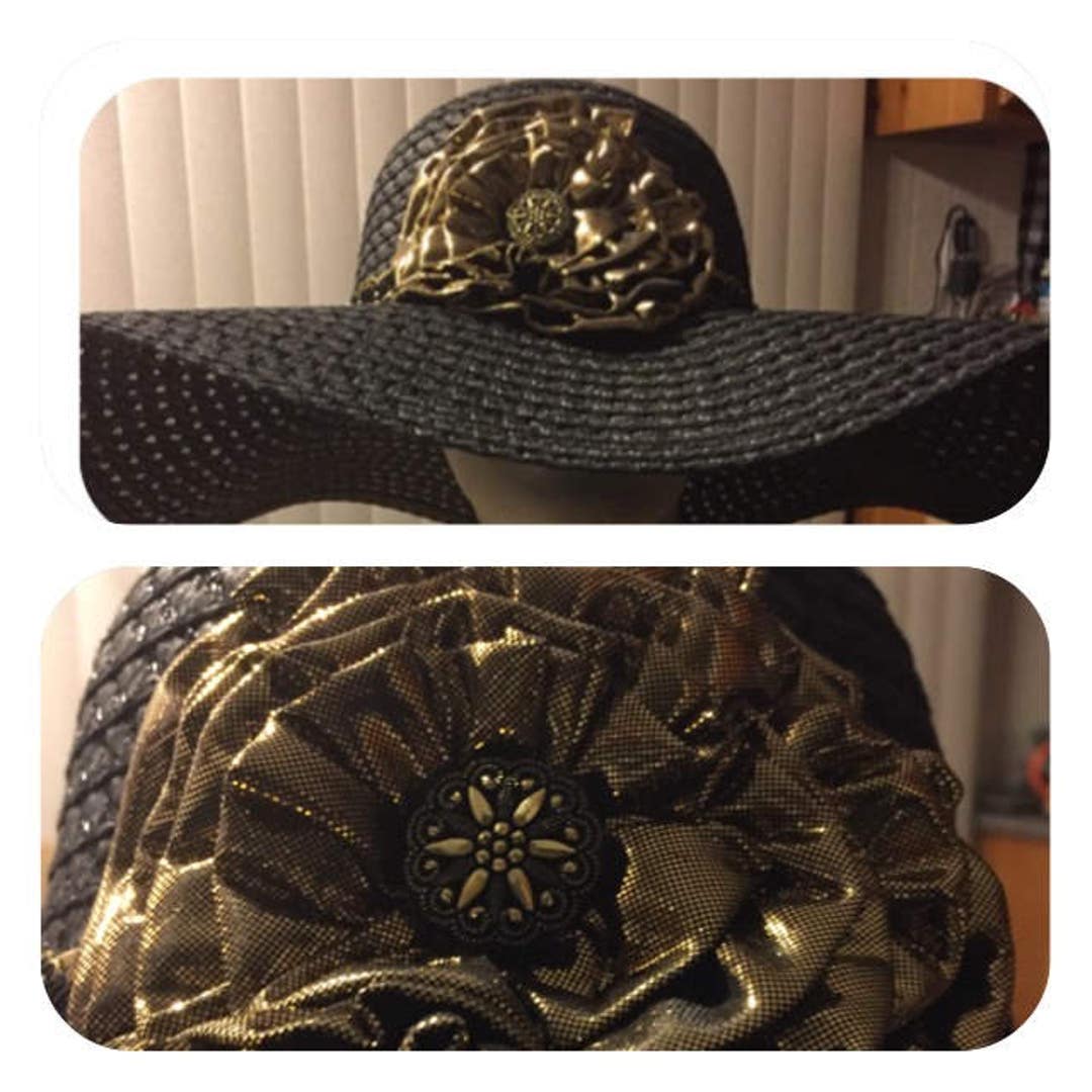 Black and Gold Straw Hat - Etsy