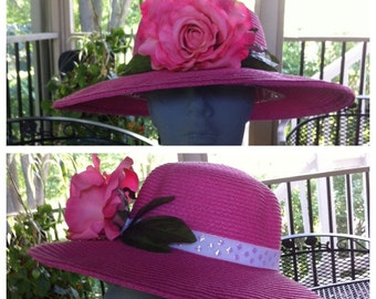 Formal Hot Pink Parasisal Straw Hat, Handmade Millinery, Wedding ...