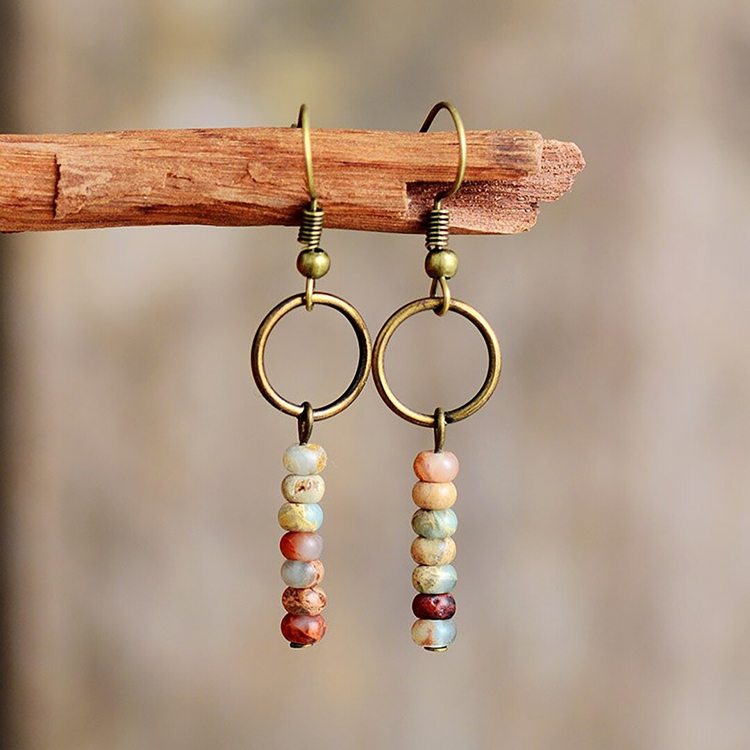 Vintage Jasper Stone Healing Drop Earring, Natural Gemstone Dangle ...