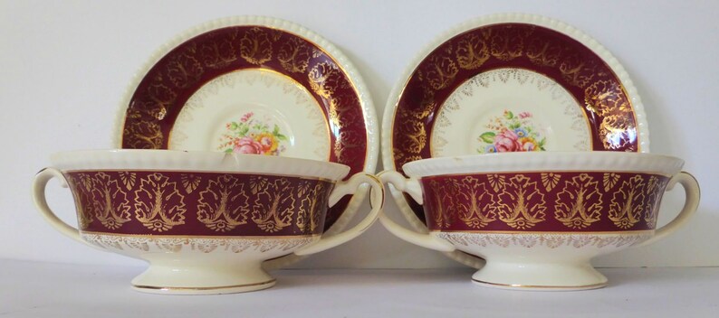 Solian Ware Soup Bowls Pair of 1940s Bowls with Saucers | Etsy