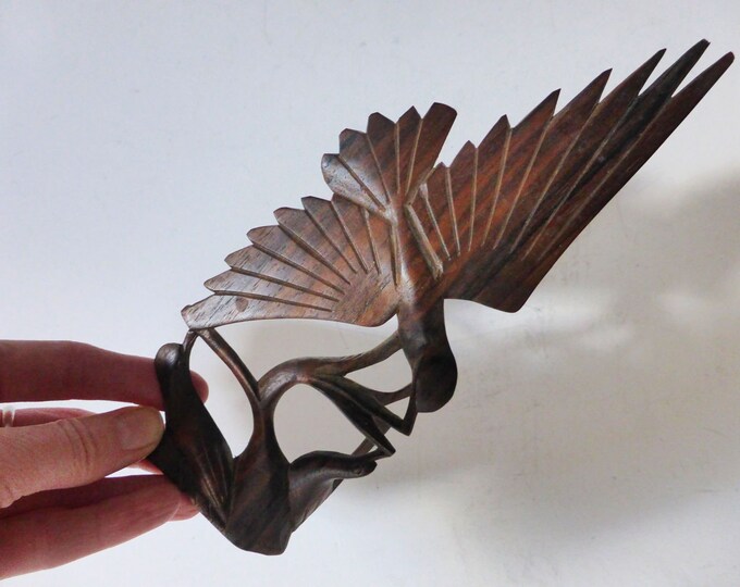 Vintage Hand Carved Timber Bird Statue, Beautiful Decor, Wooden Animal ...