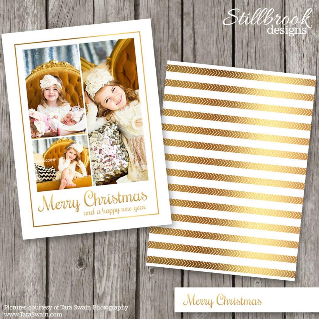 Holiday Card Template - Gold Christmas Photo Card for Photographers ...