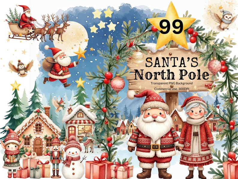Santa's Clipart North Pole Christmas, Watercolor Christmas, Santas ...