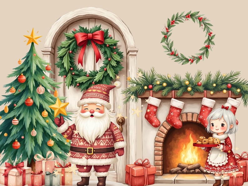 Santa's Clipart North Pole Christmas, Watercolor Christmas, Santas ...