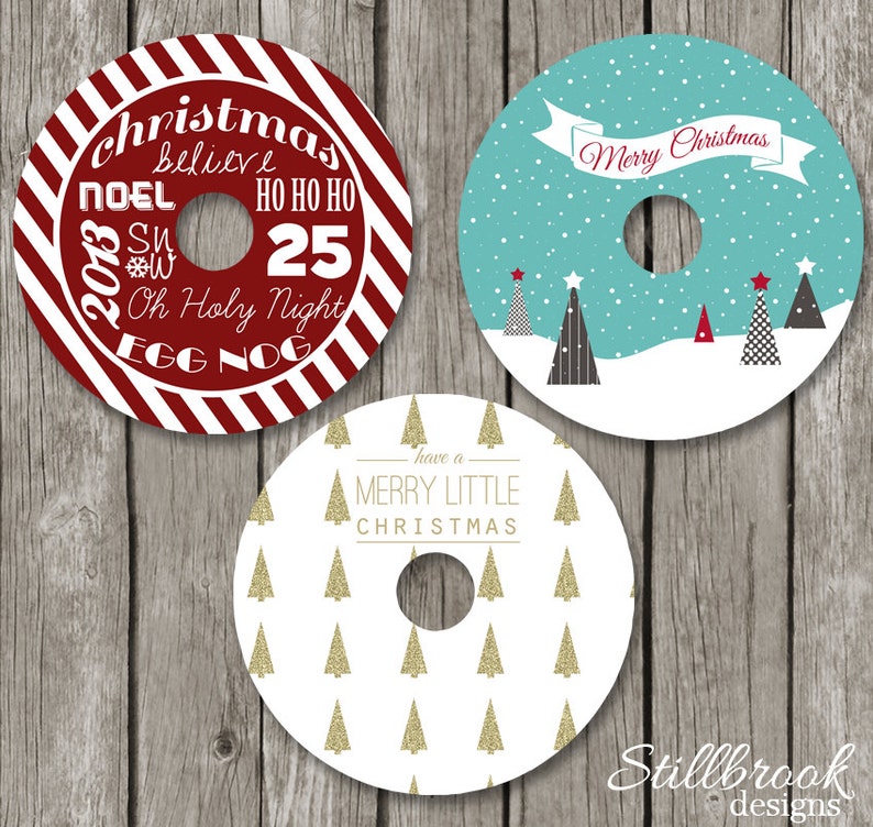 Christmas CD/DVD Label Template Set - Xmas Holiday CD Stickers for ...