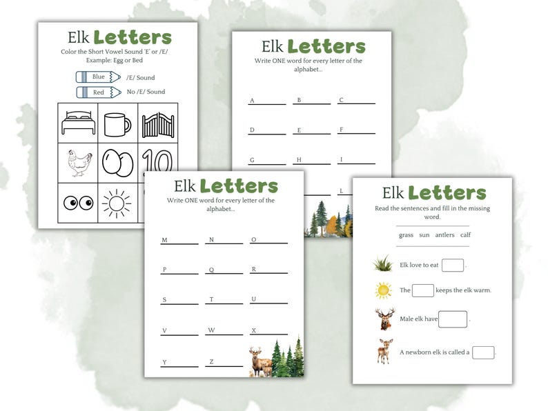 Elk Unit Study Homeschool Printables - Kindergarten Toddler Book Elk ...