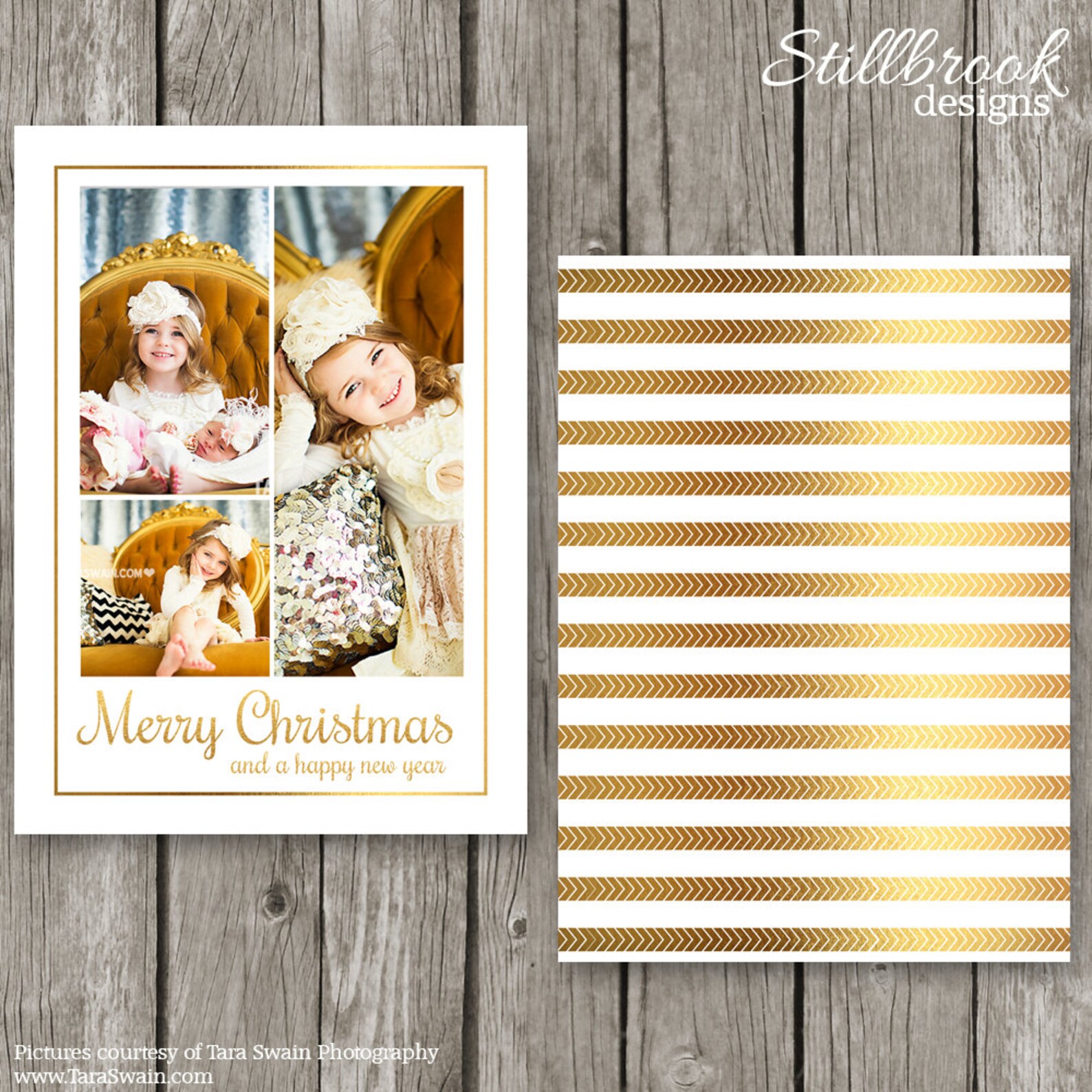 Holiday Card Template - Gold Christmas Photo Card for Photographers ...