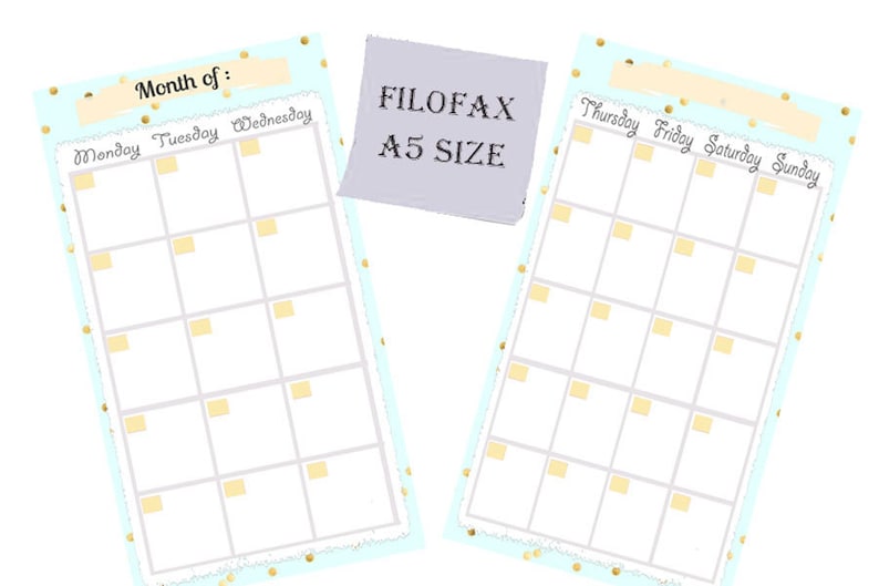 Filofax A5 Monthly Planner ,insert Planner Pages, Mont on 2 Pages, Cute ...